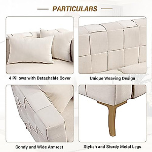 Merax 80.5" Upholstered Sofa with 4 Pillows Modern Couch with Golden Metal Legs for Living Room,Beige Love Seats