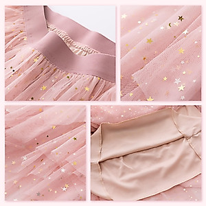 Reaowazo Tulle Skirts for Women Midi Long Fairy Skirt Tutu A-Line Mesh Layered High Elastic Waist Halloween Skirts Pink Sequin One Size