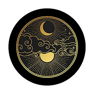 Celestial Sun and Moon Yellow and Black Clouds Stars PopSockets PopGrip: Swappable Grip for Phones & Tablets