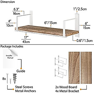 Wallniture Toledo 17"x6" Floating Shelves, Floating Bookshelf for Living Room, Wall Shelves for Bedroom, Kitchen Organization, Bathroom Storage Shelves Burnt Set of 2