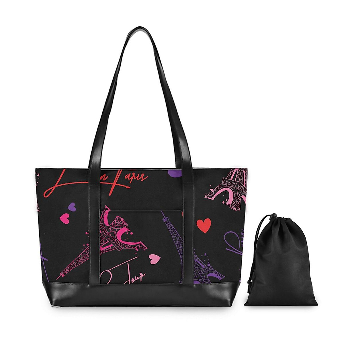 Bonjour Paris Laptop Tote Bag for Women Handbags Purse Canvas Teacher Tote Bags Work Travel Bag with Fashion Zipper