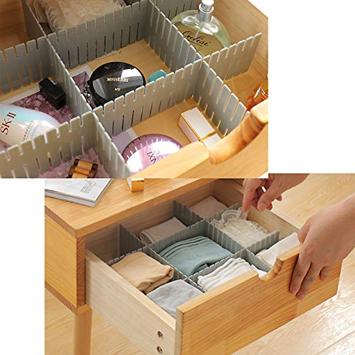 DIY Drawer Dividers, Youngine 8pcs Adjustable Drawer Storage Organizer Plastic Grid for Office Kitchen Home (Grey)