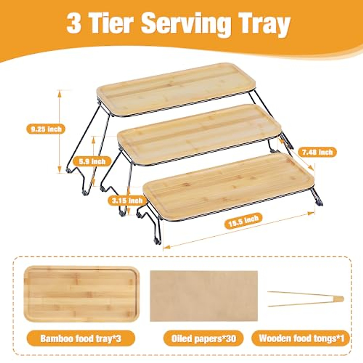 Urban Deco 3 Tier Serving Tray, Collapsible Tiered Tray Stand with 15 Inch Serving Platters for Dessert Table Display Set, Large Cupcake Stand, Serving Dishes for Entertaining