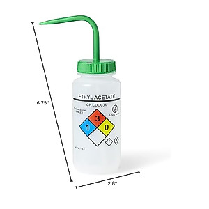 United Scientific™ UniSafe™ Laboratory Grade Wide Mouth LDPE Vented Chemical Wash Bottle, Ethyl Acetate, 500mL (16oz), 4-Color, Pack of 6