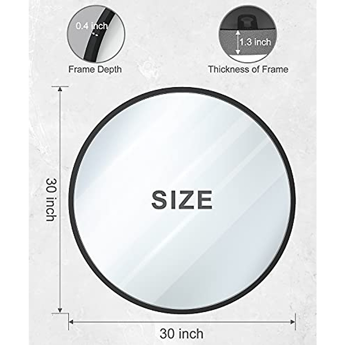 USHOWER Black Round Mirror 30 Inch Bathroom Vanity Circle Mirror - Elegant Wall Mirror with Metal Frame for Living Room, Entryways