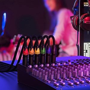 Anewbig XLR DMX Cables 6ft 6 Pack, DMX Stage Lights 6 Ft Feet Cable, Black Braided, 6 Foot, 6pack