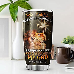 MYMISOR Lion Tumbler Cup For Men My God That Is Who You Are Christian Cross Stainless Steel Mug Wildlife Animal Christian Gift For Lion Lovers Uplifting Gifts Birthday Present