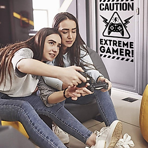 Caution extreme gamer wall sticker boys bedroom decor gaming wall art kids room decorations stickers teen gamers boy posters boy decal teenage decoration vinyl home mural funny game rooms design black