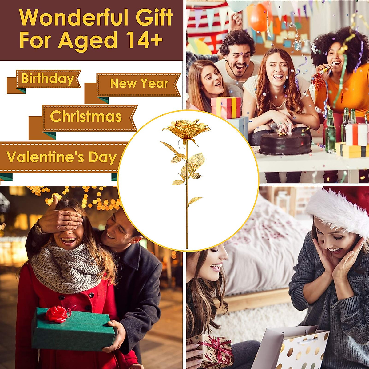 Piececool 3D Metal Puzzles Rose Flower Model Kits, Artificial Flowers Metal Building Blocks DIY 3D Puzzle for Adults, for Father Mothers Valentines Day, 15Pcs Gold