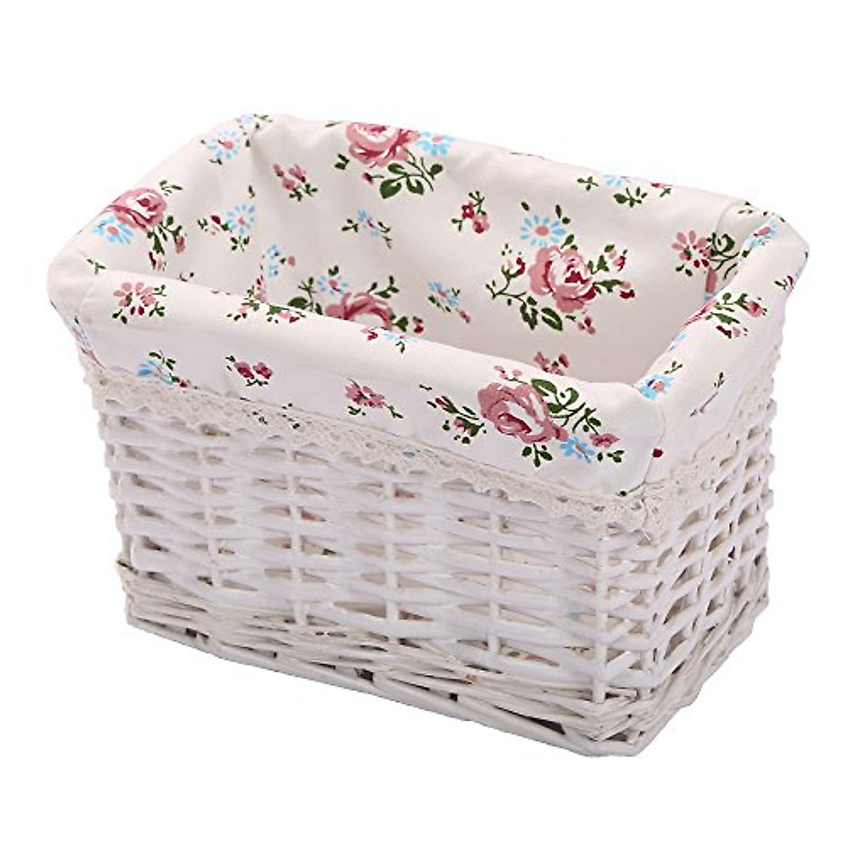 KINGWILLOW Woven Rectangular Wicker Storage Basket,Small Organizer Box