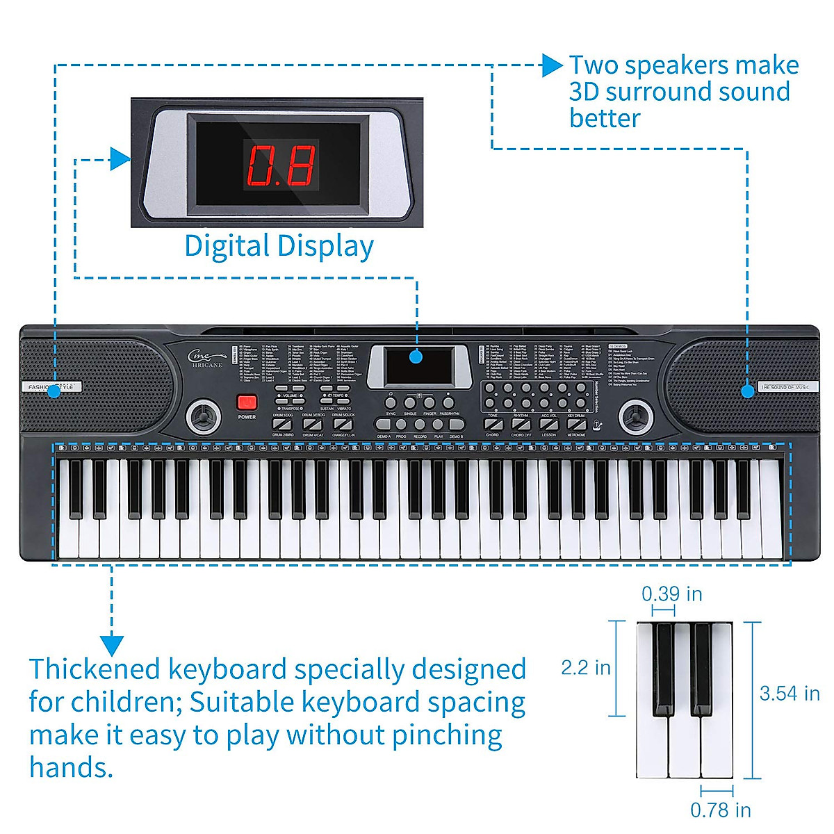 Hricane Piano Keyboard, 61 Keys Beginner Electronic Keyboard Portable Digital Music Keyboard, Early Education Music Instrument with Microphone & Music Sheet Stand