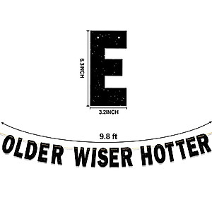 Ushinemi Black Older Wiser Hotter, Funny Birthday Banner for Men Women, Glitter Birthday Party Decorations