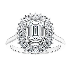 1 CT Emerald Cut Colorless Moissanite Double Halo Engagement Ring, Wedding/Bridal Ring Set, Cluster Style, 925 Sterling Silver Vintage Antique Anniversary Promise Ring Gift for Her (4.5)