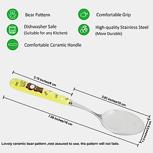 Verdental Novelty Flatwares Set Cute Cartoon Bear Stainless Steel Dinner Spoons with Ceramic-Handle with Case, Gift Case (Set of 4)