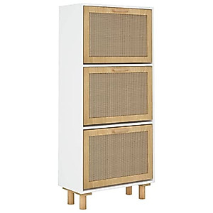 WEMYUFURN Shoe Cabinet Engineered Wood&Natural Rattan - Space-Saving Shoe Organizer - Shoe Rack for Closet, Entryway or Bedroom