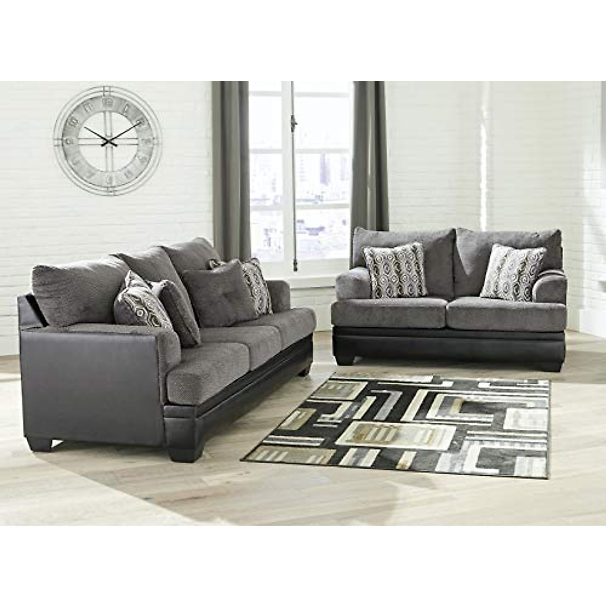 Signature Design by Ashley Millingar Chenille Two Tone Loveseat with 2 Accent Pillows, Gray