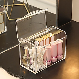 ulafbwur Cotton Swab Organizer Transparent Swab Box 3-grid Acrylic Cotton Swab Holder with Lid Neat Dustproof Storage Solution for Q-tips Jewelry Transparent