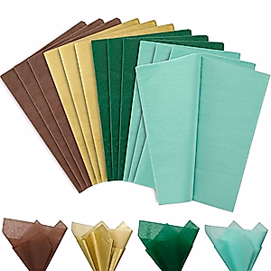 Whaline 100 Sheet Assorted Tissue Paper Folded Flat Green Gold Brown Gift Wrapping Paper Art Paper for St Patrick's Day DIY Gift Wrapping Birthday Easter Baby Shower Wedding Craft Making, 14 x 20 in