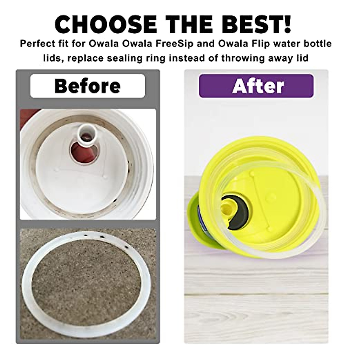 6 Replacement Straws for Owala Water Bottle, Reusable Plastic Straws with Straw Cleaning Brush, 2 Replacement Rubber Lid Sealing Rings Compatible for Owala FreeSip & Owala Flip Water Bottle