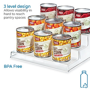 iDesign Recycled Plastic 3-Tier Stadium Spice Rack Kitchen, Fridge, Freezer, Pantry and Cabinet Organization, The Linus Collection, 8.8" x 10.1" x 3.5”, Clear