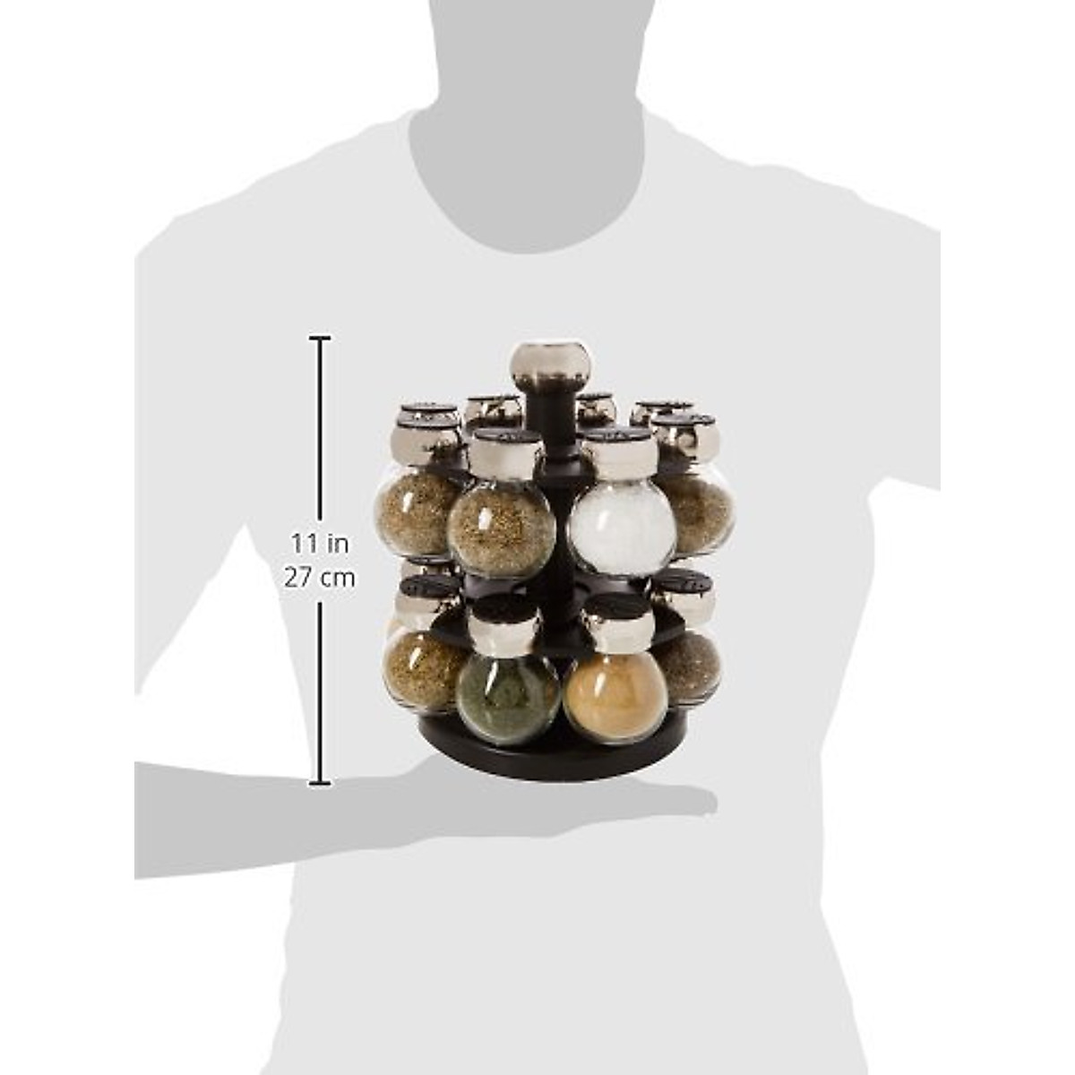 Olde Thompson Orbit Rotating Spice Rack, 16 Refillable Spice Jars With Shaker Tops And Labeled Lids For Frequently Used Spices