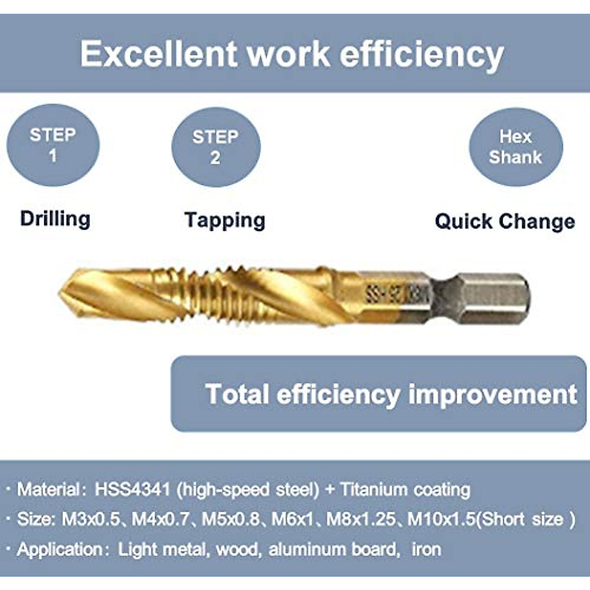 aiyun 6 Pack Titanium Combination Drill Tap Bits Set M3-M10 Metric Drill and Tap Set