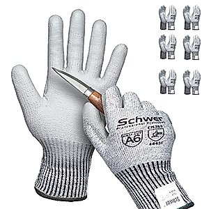 Schwer 6 Pairs Cut Resistant Gloves ANSI A6 Cut Proof Work Gloves, Touchscreen, for Men and Women Used to Woodworking, Glass Cutting, Construction, Cargo Handling, Material Sorting, Car Repair（M）