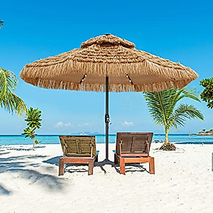 GDY 9 FT 32 LED Hula Thatched Tiki Umbrella, Hawaiian Style Beach Patio Umbrellas with Center Light for Patio Garden Beach Pool Backyard