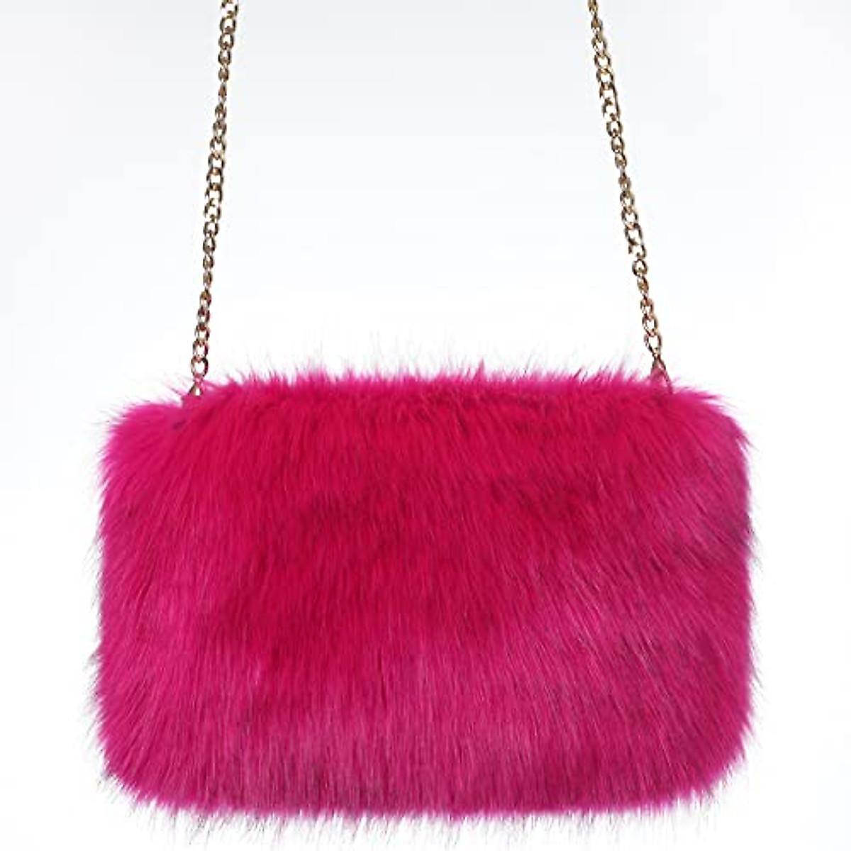 Fashion Women Faux Fur Handbag Evening Clutch Phone and Wallet Purse Lady Bag Tote Bag (Rose red)