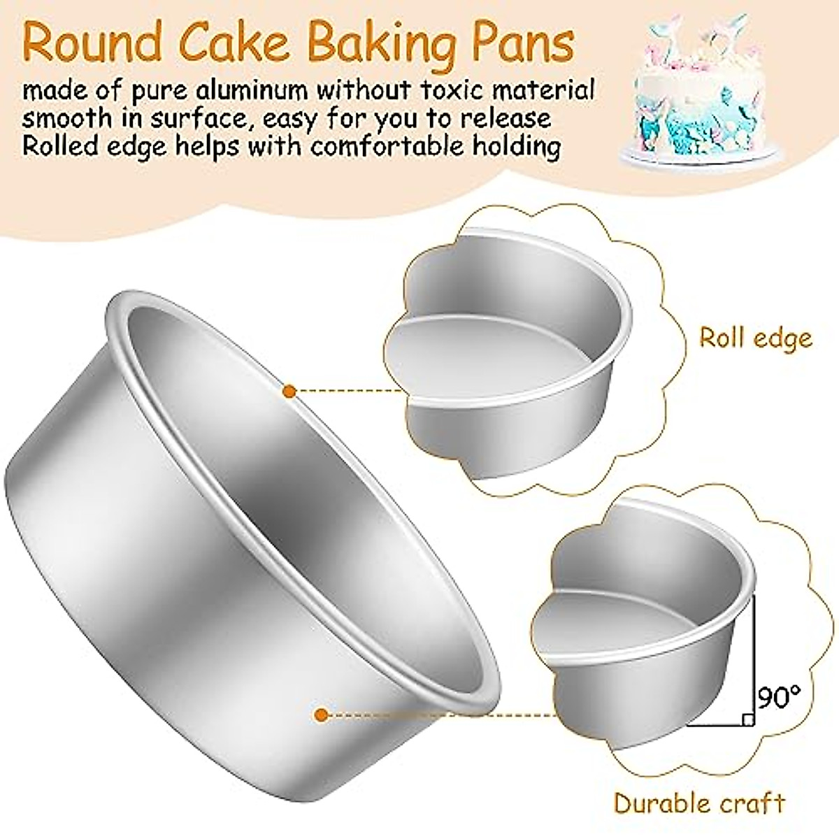 Mumufy 9 Pieces Round Cake Pans Aluminum Cake Pan Set Non Stick Small Cake Pans Sets Round Cheesecake Baking Pans for Home Party Baking Supplies (6 Inch, 8 Inch, 10 Inch)