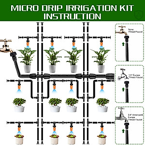 164FT 190 Pcs Drip Irrigation Kit,Garden Irrigation System 1/4" 1/2” Blank Distribution Tubing Watering Drip Kit Automatic Irrigation Equipment for Garden Greenhouse, Flower Bed,Patio,Lawn (164 FT)