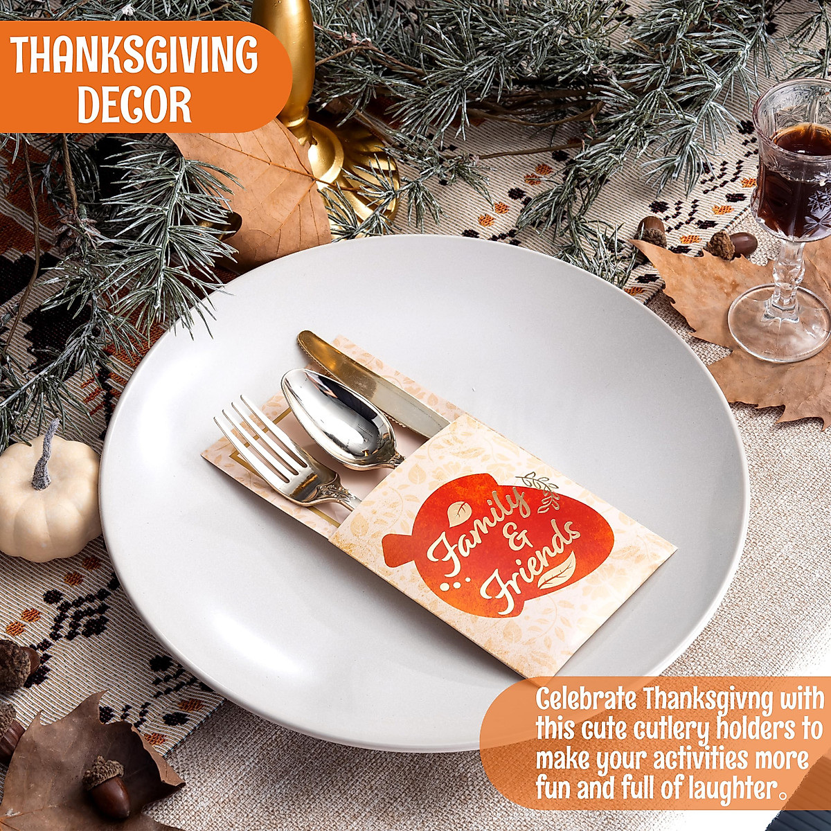 JOYIN 36 Thanksgiving Turkey Cutlery Decorative Gold Foil Utensil Holders for Autumn Fall Harvest Party Favor Supply Dinner Table Decor.