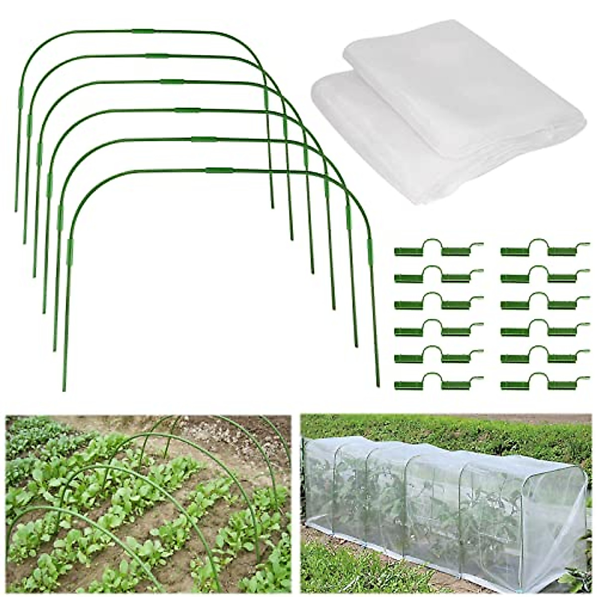 BEAMNOVA Garden Netting Mesh Greenhouse Hoops for Raised Beds Row Cover Barrier Support Frame Cover Climbing Plants Stakes with Clips for Outdoor Vegetable Tomato Vines DIY