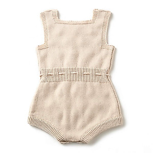 Simplee kids Baby Girl Kint Rompers Fall Sleeveless Pompoms Baby Girl Rompers 3-6 Months Little Girl Apricot Overall Jumpsuit Outfit