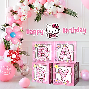 AFZMON Kitty Decoration Balloon Box, 4 PCS Pink Kitty Birthday Party Decoration Boxes for Hello Party, Baby Shower, Cute Kitty Theme Party Decor Accessories Pink Supplies