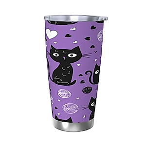 AYCZN Black Cat Heart 20 OZ Tumbler Stainless Steel Travel Coffee Mug, Cute Kitten Insulated Water Bottle with Lid and 2 StrawsLeakproof Thermal Cup