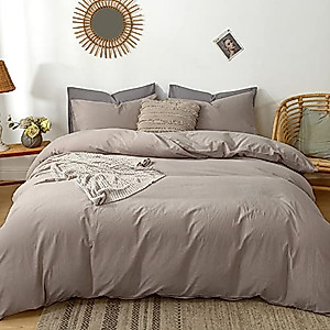 MooMee Bedding Duvet Cover Set 100% Washed Cotton Linen Like Textured Breathable Durable Soft Comfy (Taupe, King Size)