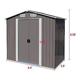 Galvanized Steel Patio Storage Shed Utility Tool Storage Shed Outdoor House for Backyard Garden Lawn(6'x4')