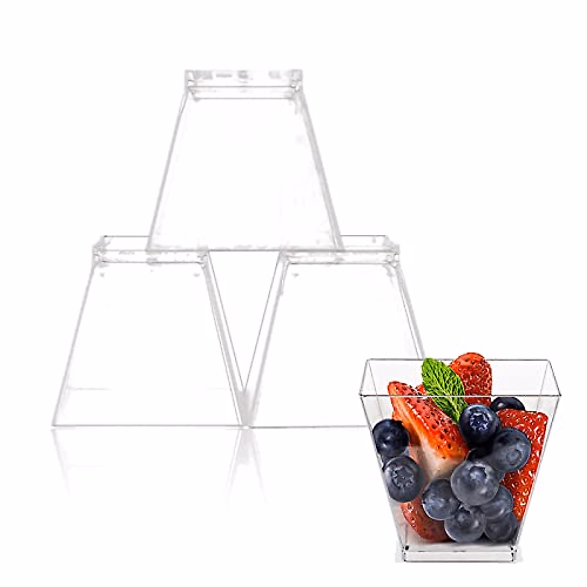 XiyaxiVici 50 PCS 2 oz Square Mini Plastic Dessert Cups, Transparent Parfait Cups Fruit cups Clear Appetizer Cups for Party Yogurt Fruit Trifle Mousse Pudding Ice Cream Cups