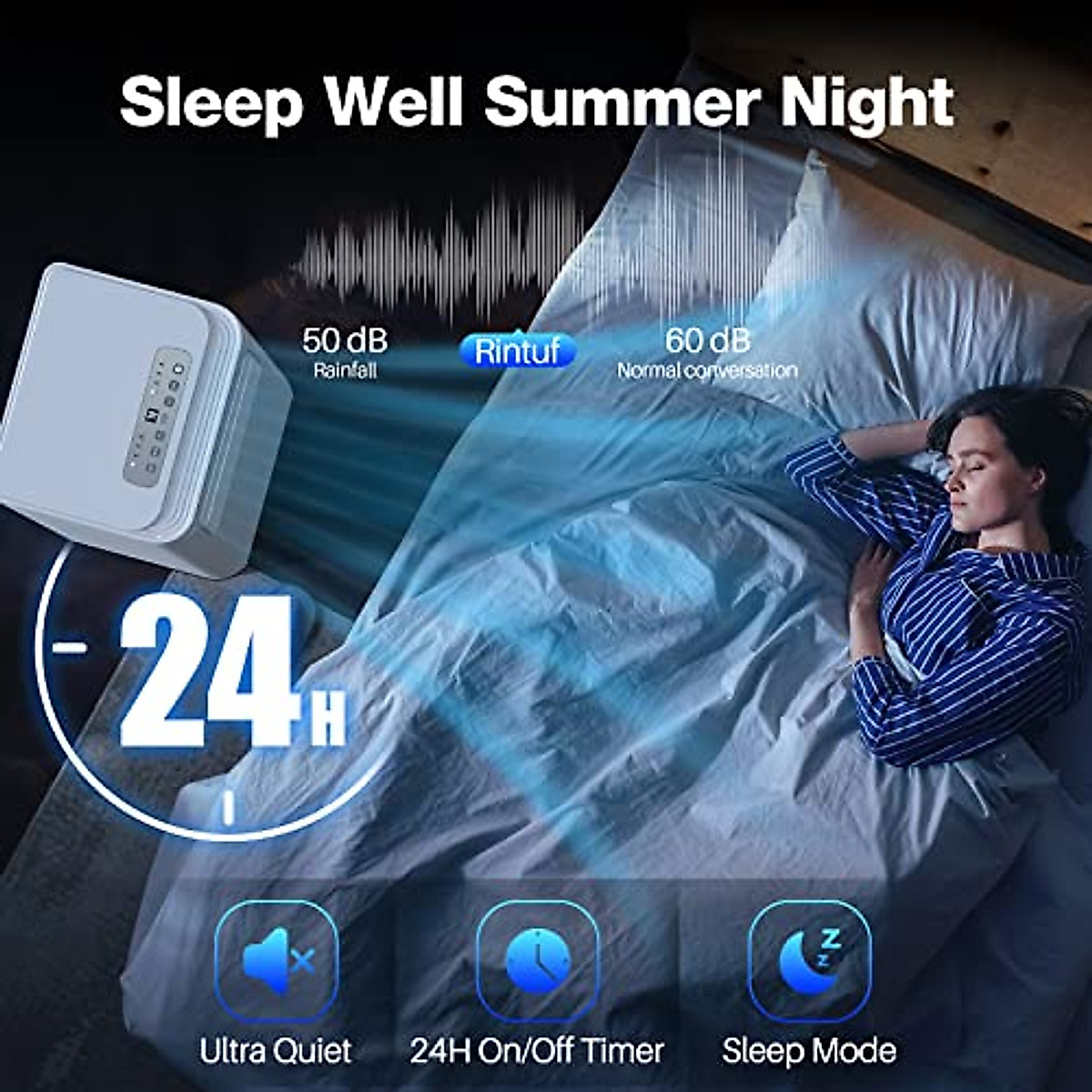 Rintuf Portable Air Conditioner, 8000 BTU AC Unit with Dehumidifier & Fan Modes, Up to 350 Sq.Ft, Remote Control, 24H On/Off Timer, Quiet Air Conditioner for Room, Window Mount Kit