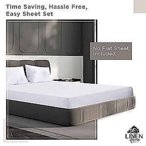 Linen Home 100% Cotton Percale Fitted Sheet Set King Size, White, Deep Pocket, 3 Piece - 1 Deep Pocket Fitted Sheet and 2 Pillowcases, Crisp Cool and Strong Bed Linen