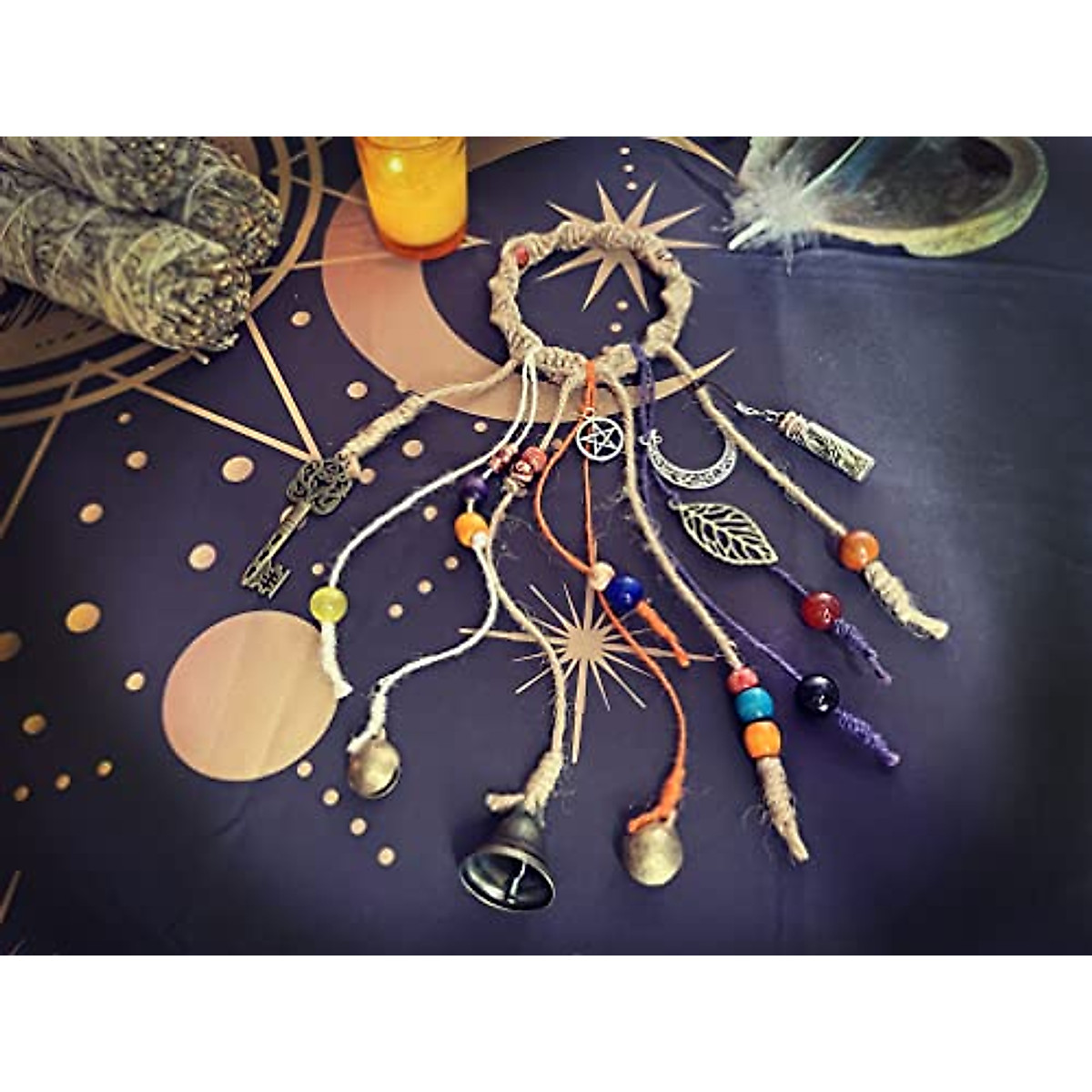 Witch Bells for Door Knob for Protection - Witch Decor for Home and Kitchen - Wiccan Altar Supplies - Witchcraft Room Decor - 13 Inches