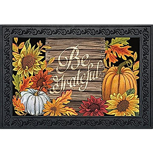Briarwood Lane Be Grateful Thanksgiving Doormat Fall Floral Pumpkin Indoor Outdoor 30" x 18"