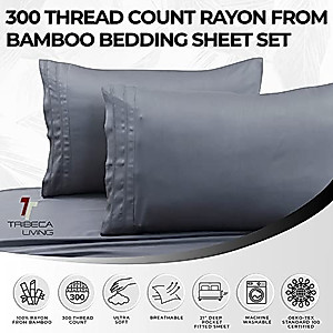 Tribeca Living BAMB300SSQUST 300 TC Rayon from Bamboo Deep Pocket Sheet Set, 4 Piece, Steel Grey