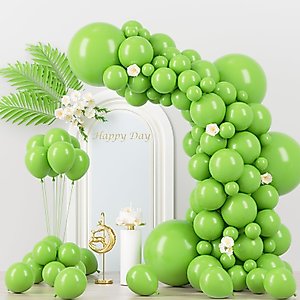 Voircoloria 130pcs Lime Green Balloons Different Sizes 18" 12" 10" 5" Light Green Balloons for Birthday Dinosaur Baby Shower St. Patrick's Day Summer Jungle Forest Safari Party Decorations