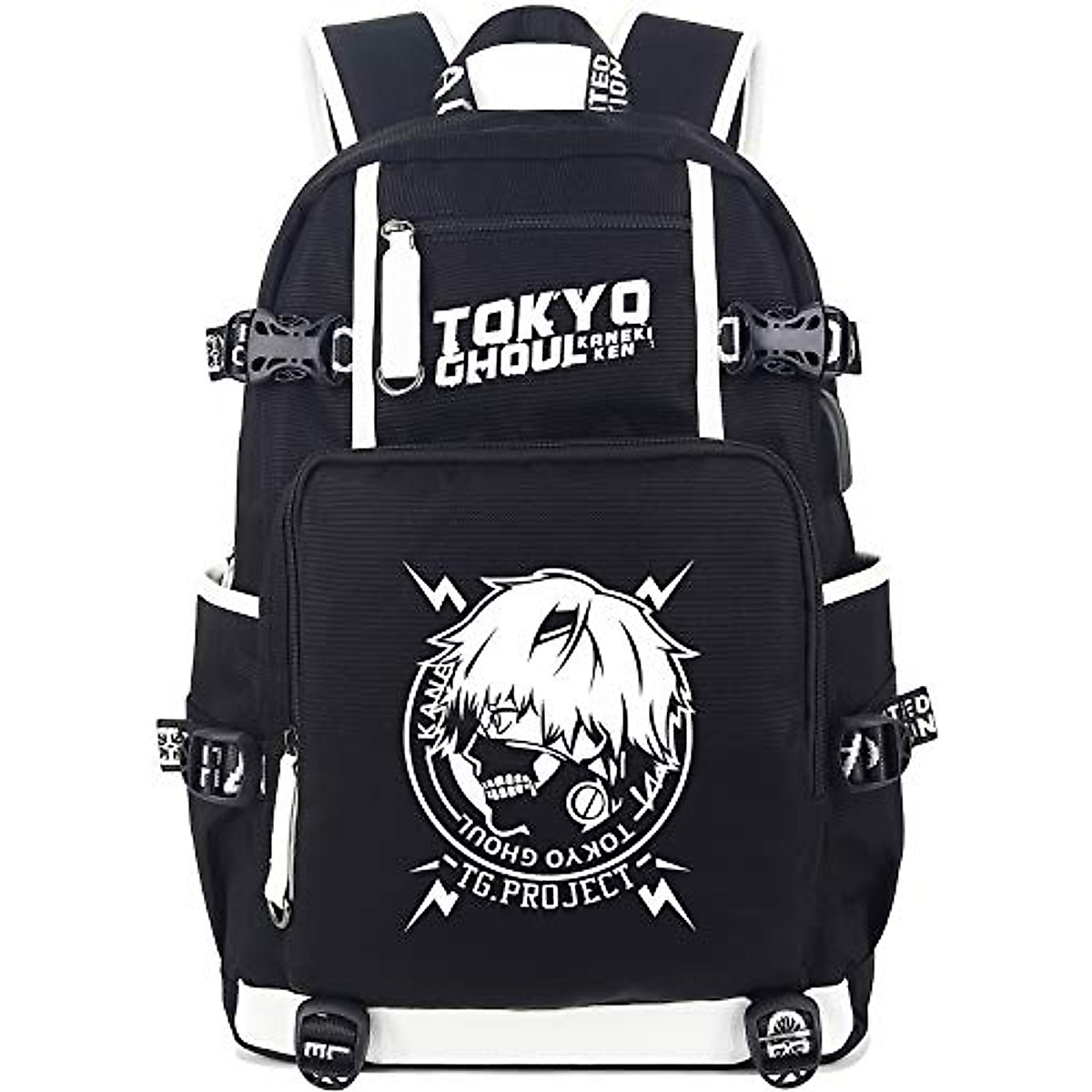 Roffatide Anime Tokyo Ghoul Laptop Backpack Printed Luminous Schoolbag Rucksack with USB Charging Port & Headphone Port Black
