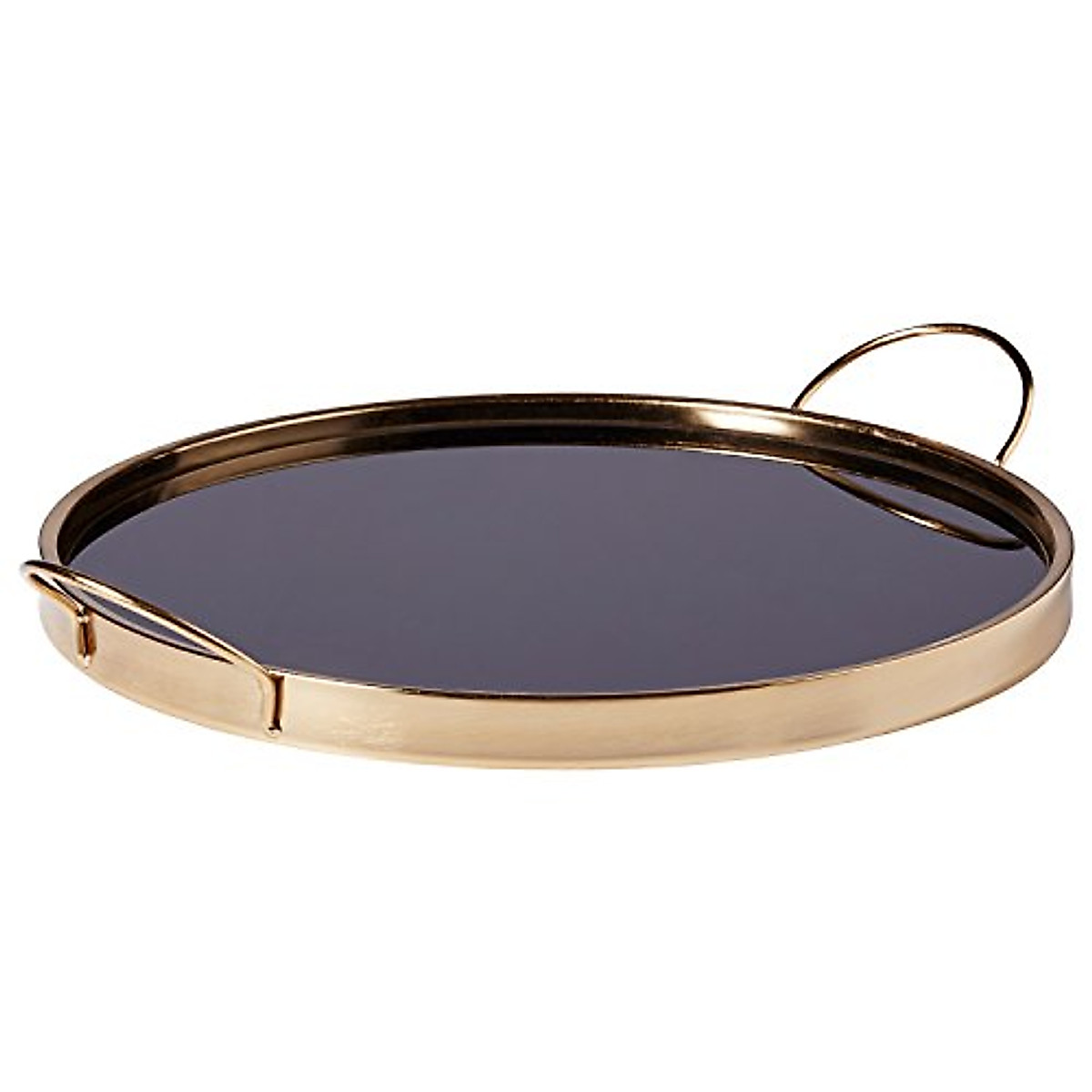 Amazon Brand – Rivet Contemporary Decorative Round Metal Serving Tray with Handles, 17.5-Inch, Black and Gold