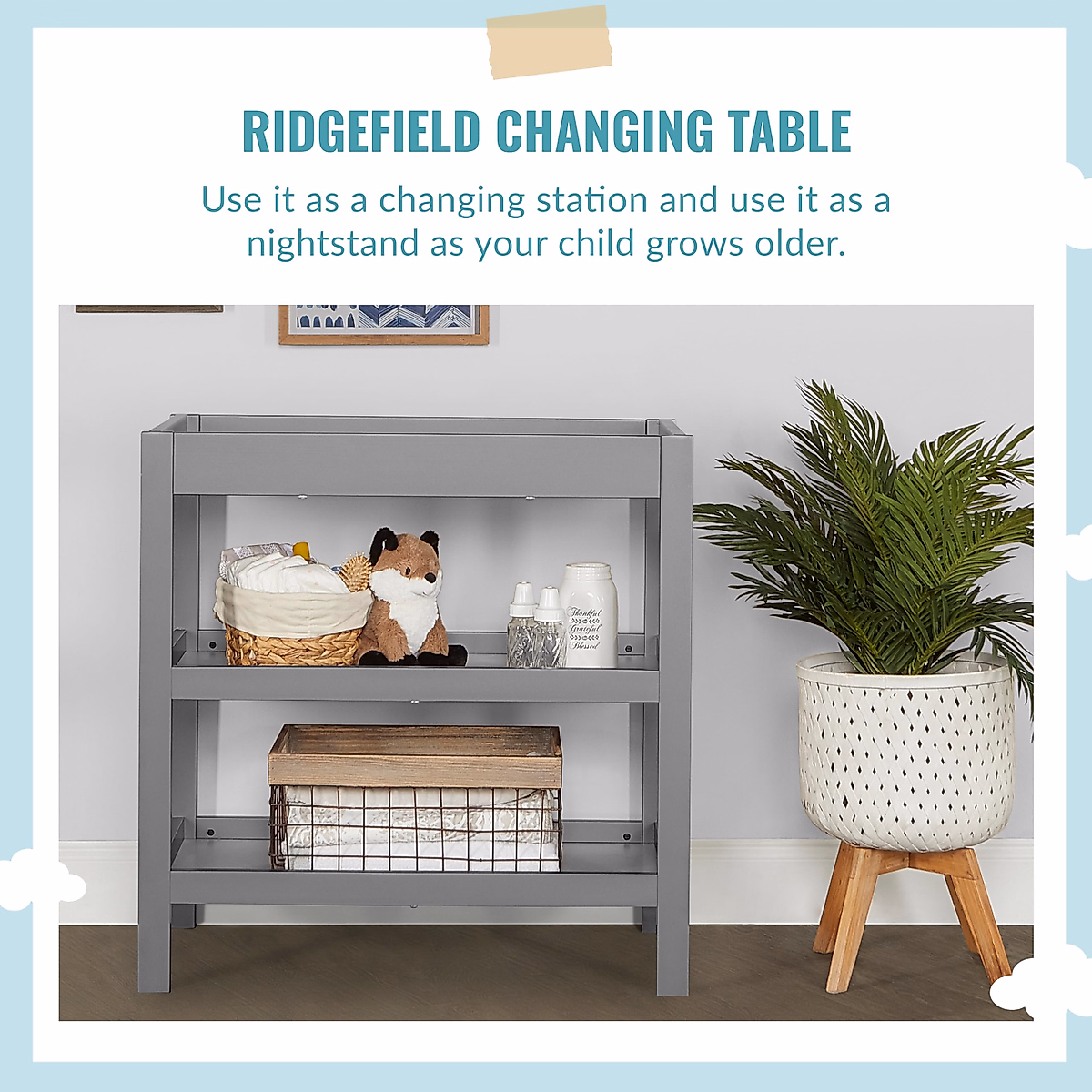Dream On Me av2023-Dream table-a79f6f03 Ridgefield Changing Table in Storm Grey, 33.5x16x33.5 Inch (Pack of 1)