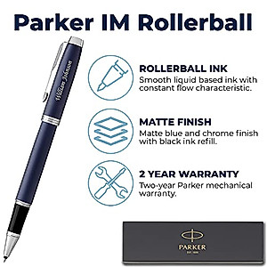 Dayspring Pens Engraved Parker Pen | Personalized PARKER IM Matte Blue Rollerball Gift Pen with Case. Custom Engraved and Shipped in one Business Day Fast.