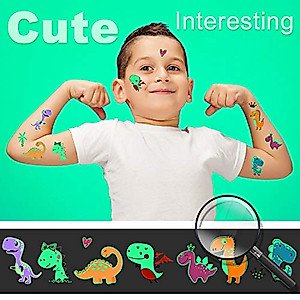 10 Sheets Luminous Dinosaur Temporary Tattoos for Kids, Glow Waterproo In The Dark Waterproof Fake Stickers for Boys and Girls Birthday Party Supplies, Stocking Stuffers,